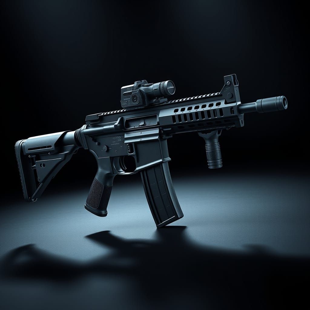 Dramatic Futuristic Military Assault Rifle in Stud... - AI Art