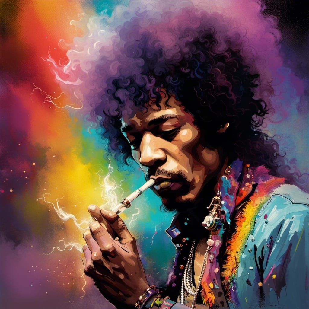 Jimi Hendrix Smoking - AI Generated Artwork - NightCafe Creator