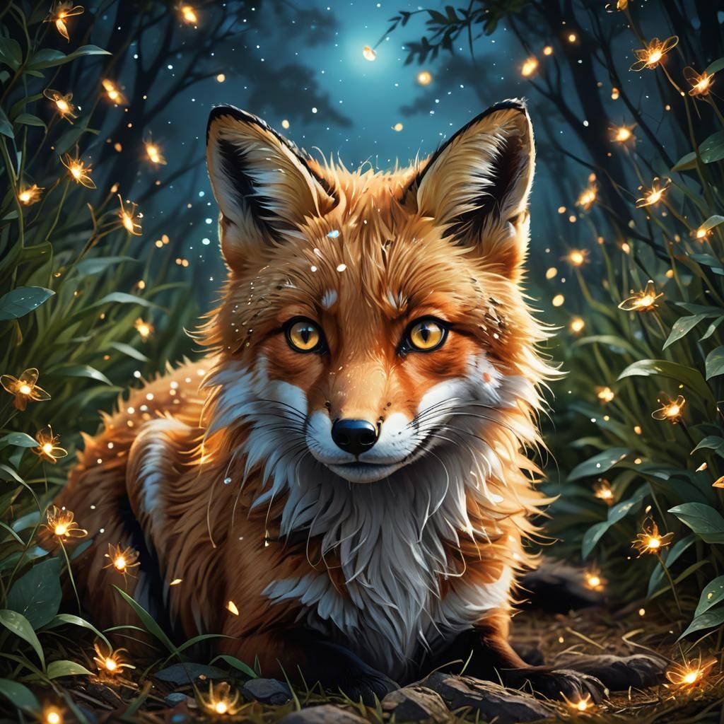 The fox and the fireflies - AI Generated Artwork - NightCafe Creator