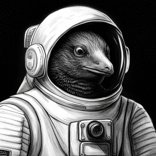 star-nosed mole animal, creepy stare, black color, in an astronaut suit ...