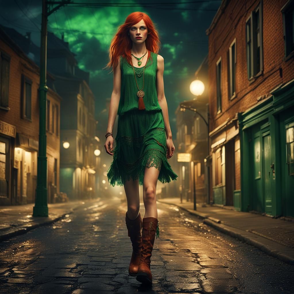 a tall and skinny young female redhead with long hair and green eyes ...