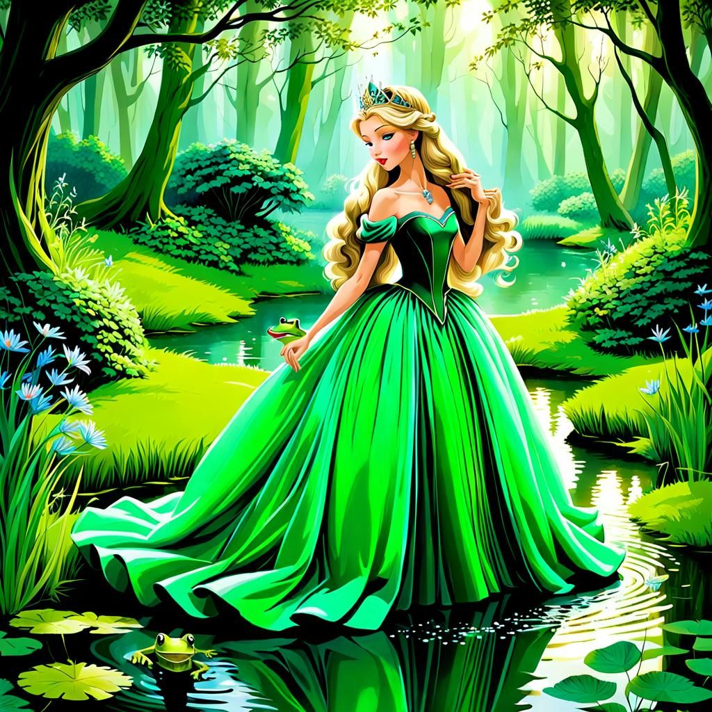 An illustrative scene from a storybook showing a stunning princess with ...