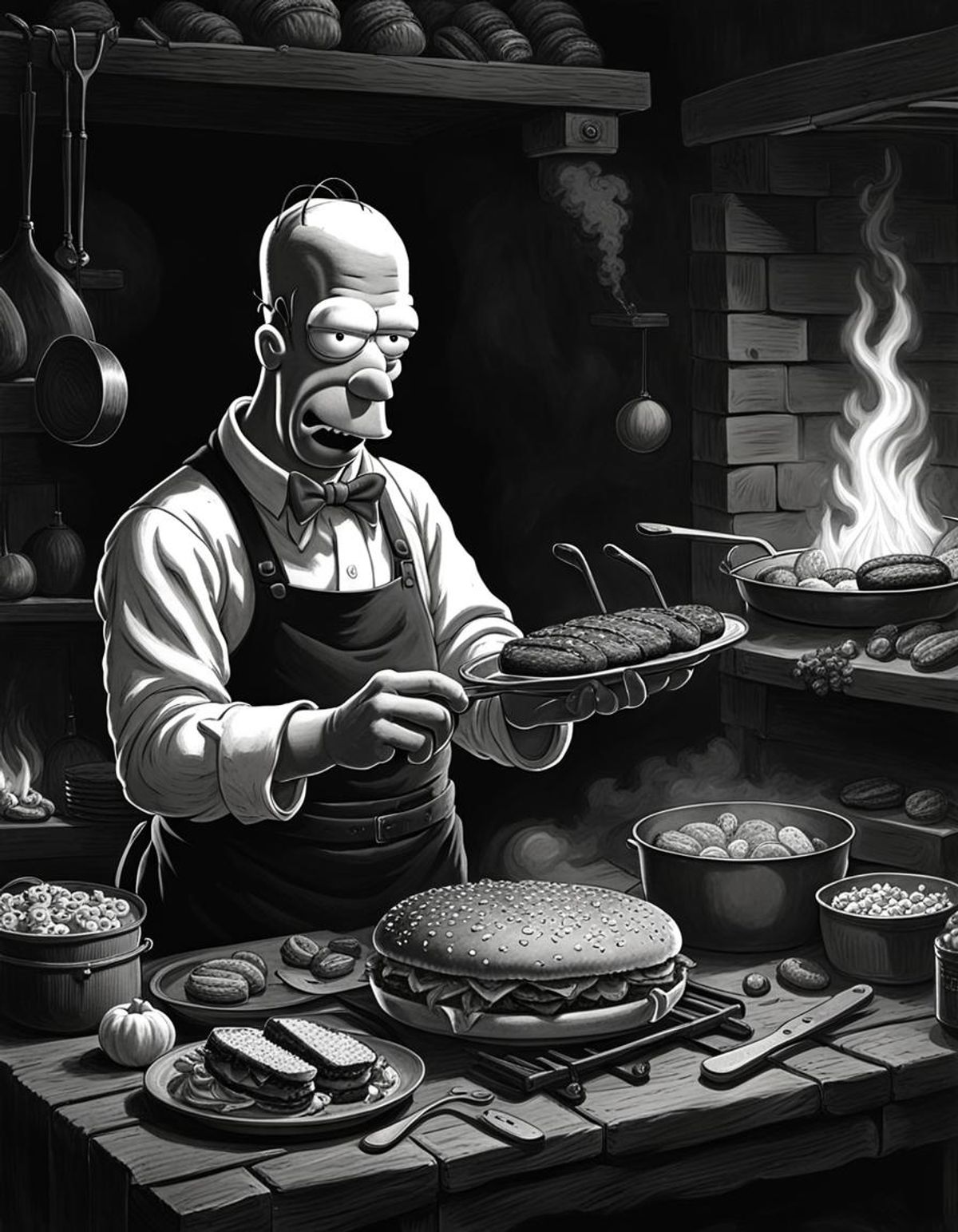 Noir Homer Simpson making burgers - AI Generated Artwork - NightCafe ...