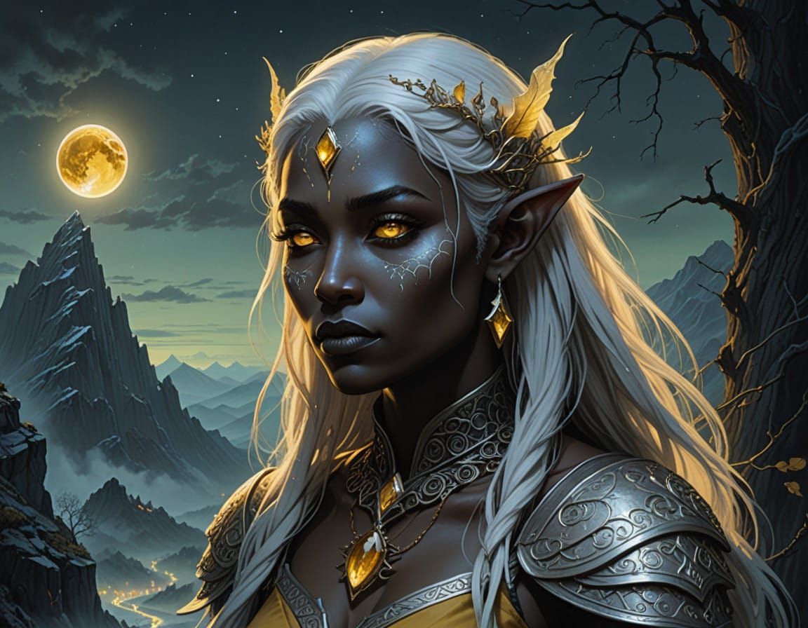 Eclipse of the Moon - Ethereal Moonlit Drow Maiden in Shimme...