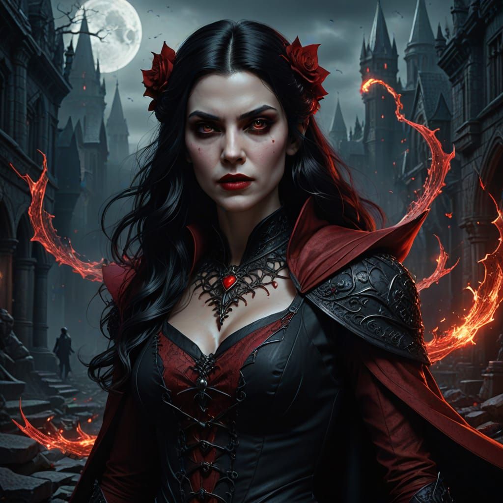 Ethereal Vampire Goddess in Crimson Splendor - AI Art