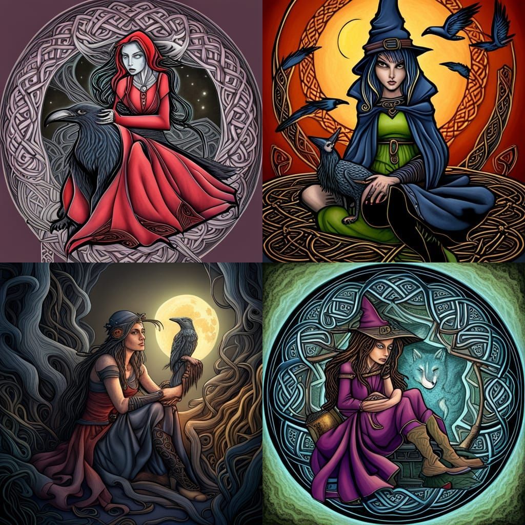 witch holding raven wolf sitting by her Celtic Amanda Sage fantasycore ...
