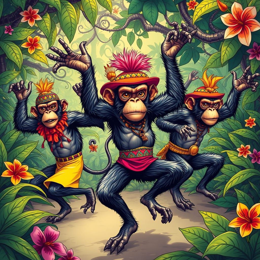 dancing monkeys - Vibrant Monkeys Dance in Exotic Jungle