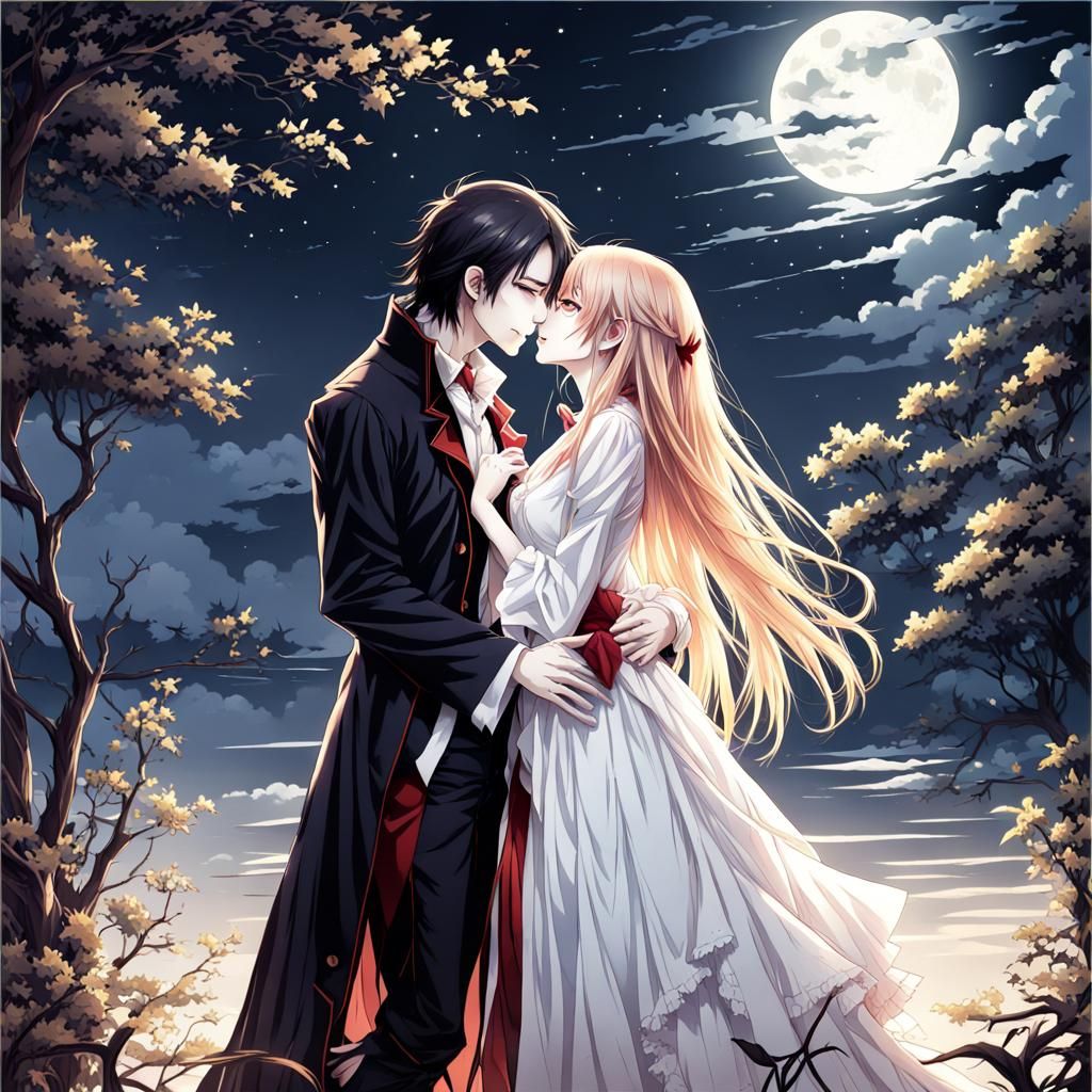 A vampire couple is kissing in the moonlight - AI Generated Artwork ...