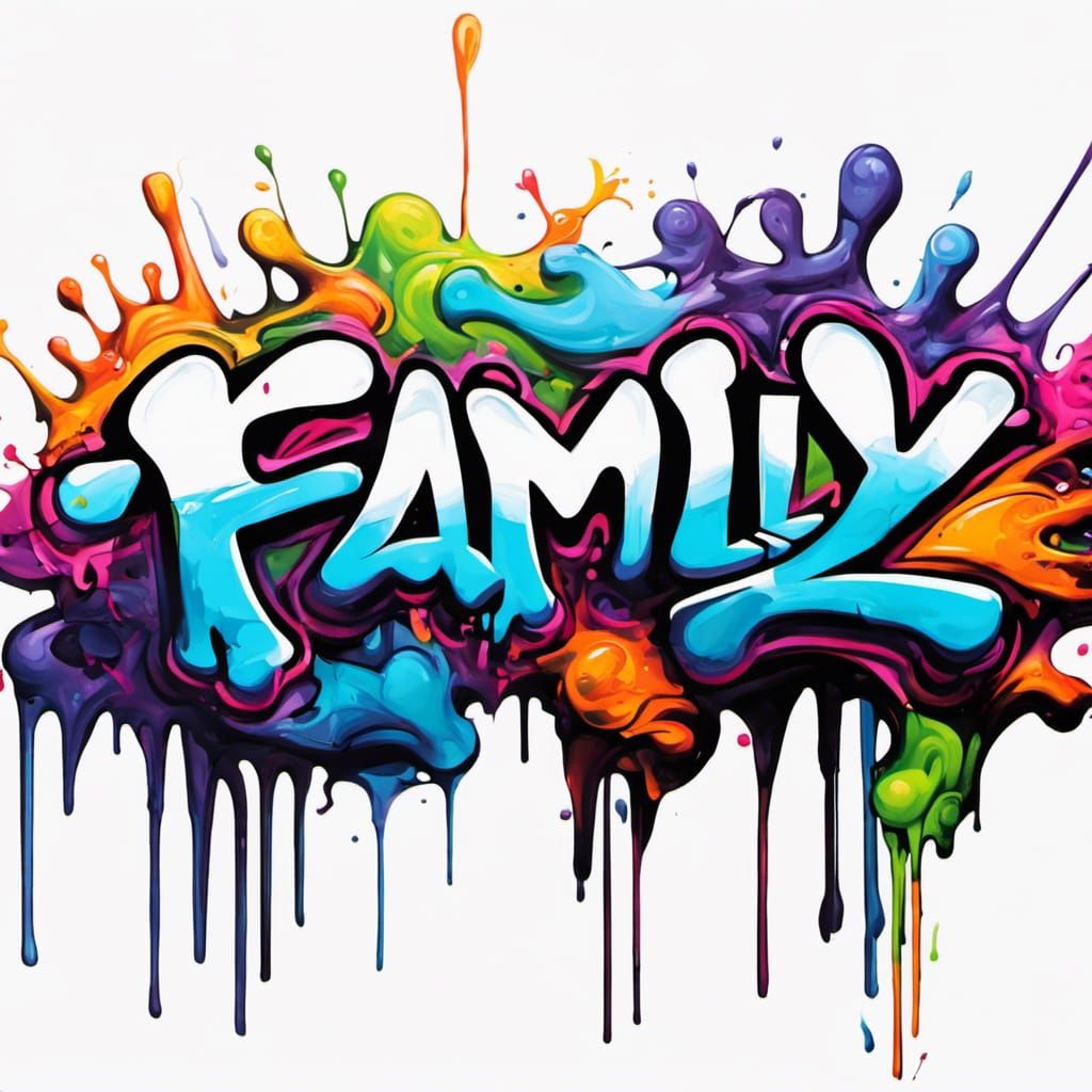 the word "Family" in graffiti art, splash art, street art, spray paint ...