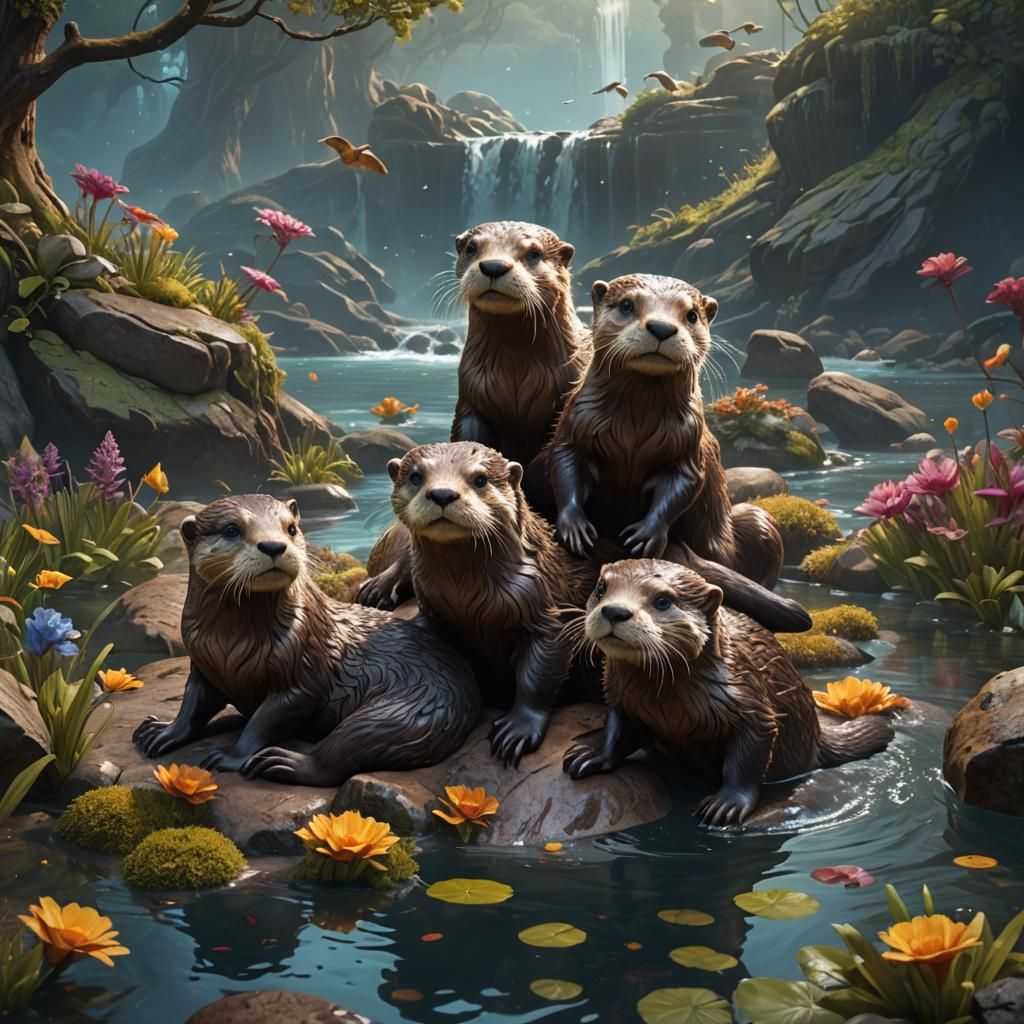 otters playing - AI Generated Artwork - NightCafe Creator