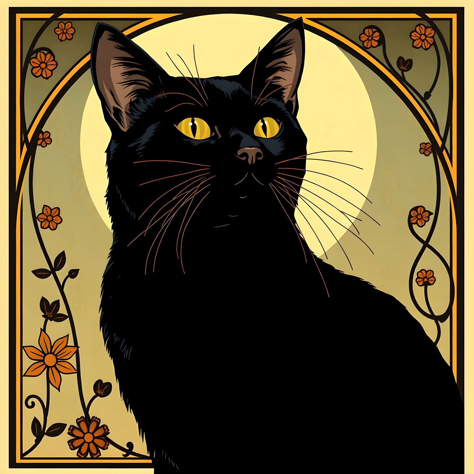 Black Cat (Art Nouveau & naïve art)