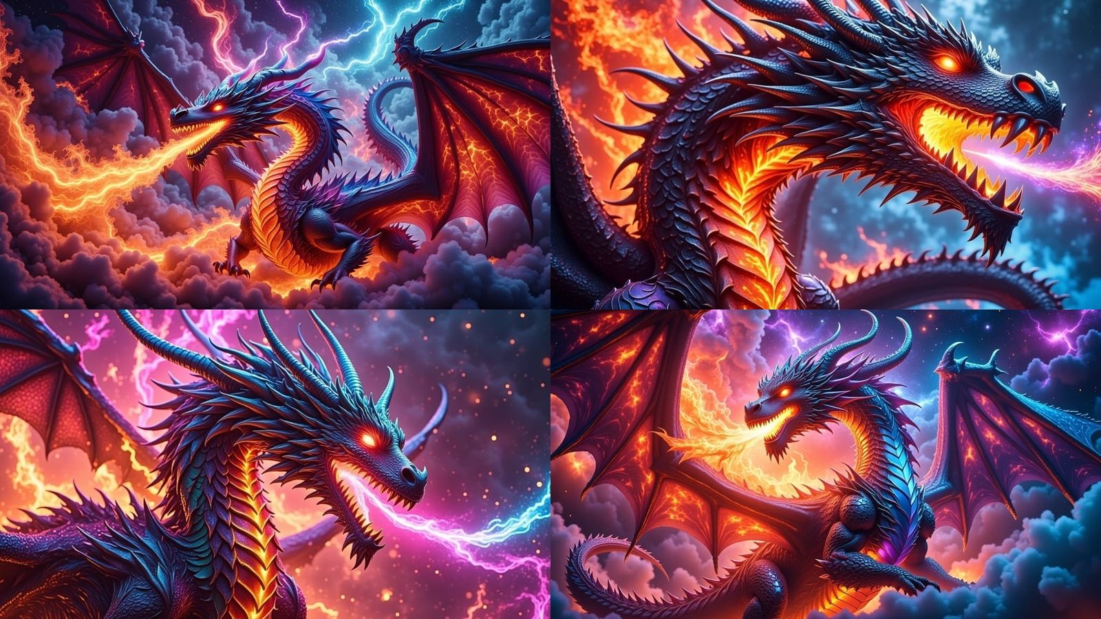 Vibrant Rainbow Dragon Emerging from Nebula in Pew... - AI Art