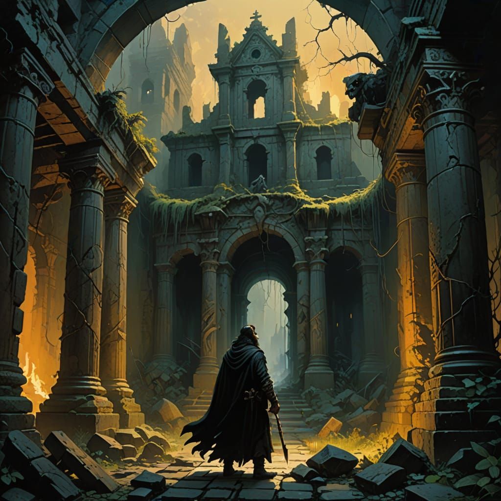 Dark Fantasy Wizard in Ruins - AI Art