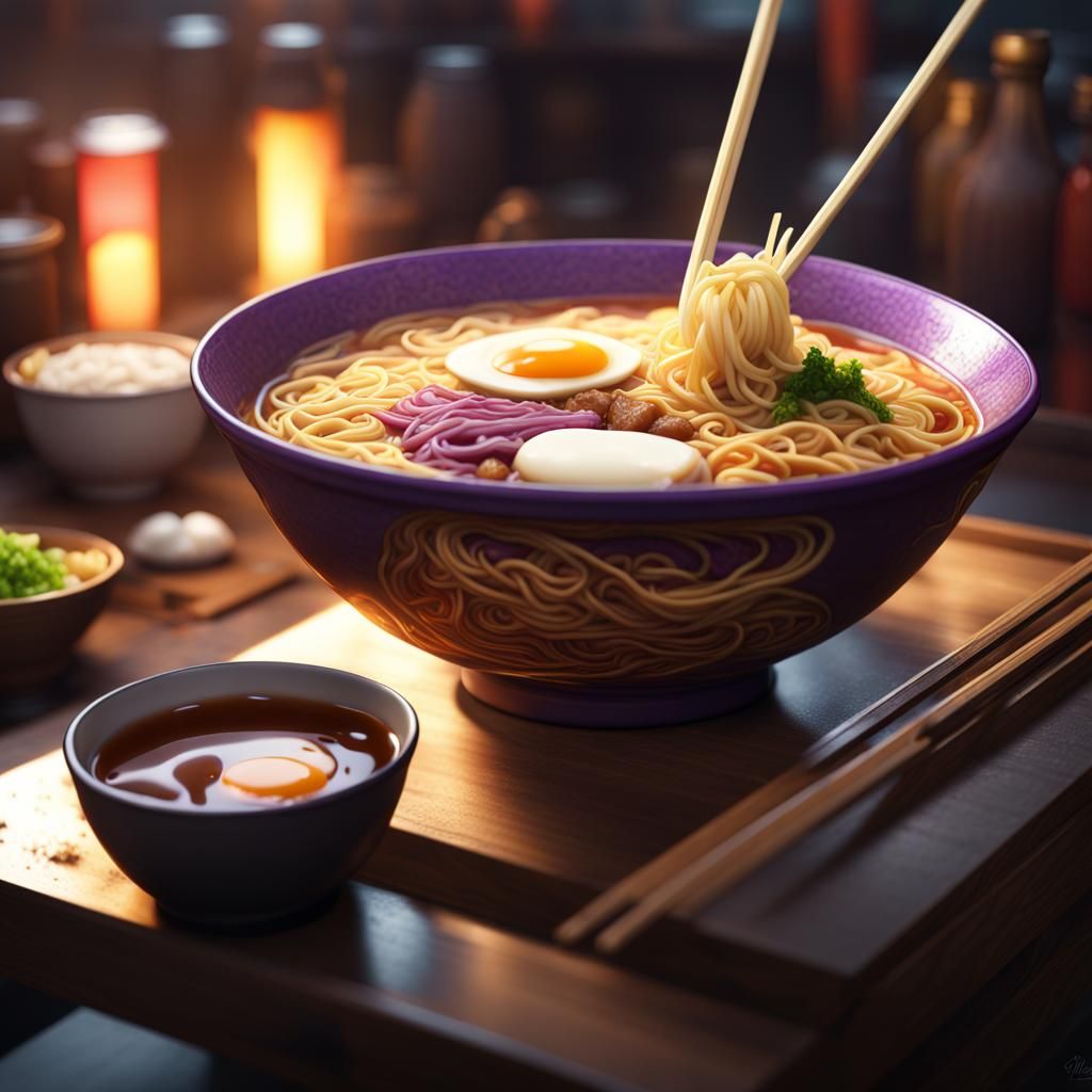 Delicious looking Ramen with many noodles in a small Ramen Shop - AI ...