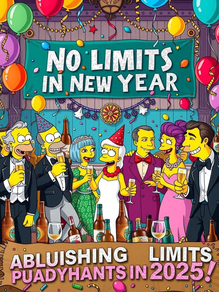 Joyful Simpsons-Style New Year's Eve Party in Whim... - AI Art