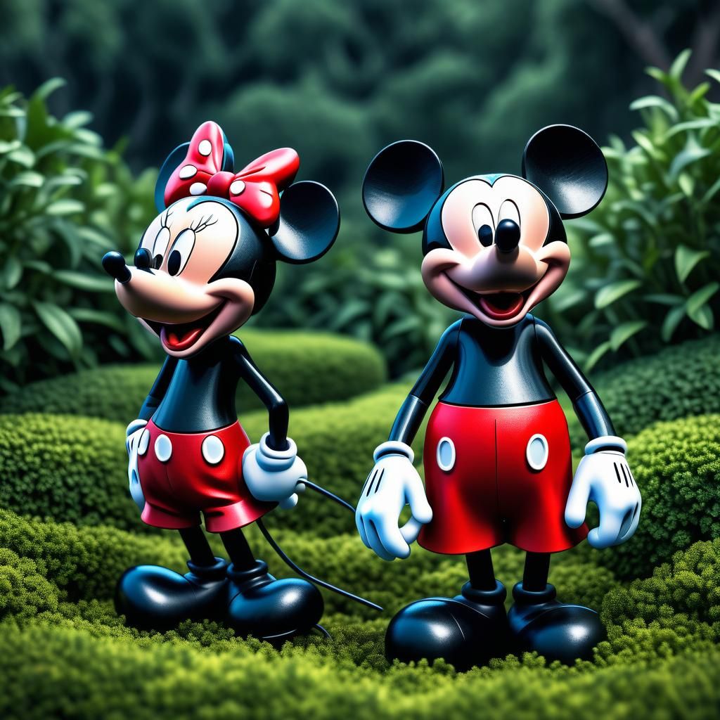 Bush in the shape of Mickey Mouse and Minnie Mouse - AI Generated ...