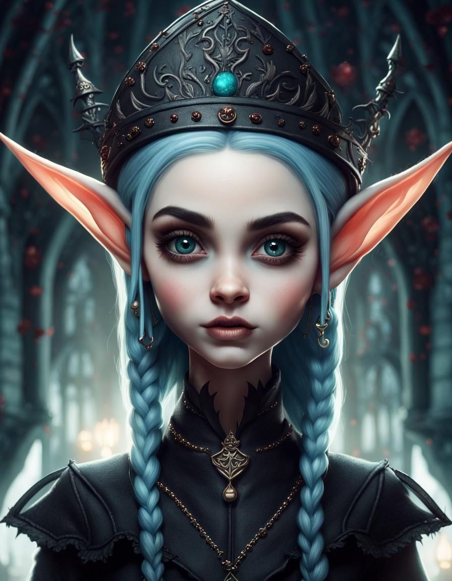 portrait of an adorable gothic elf . high contrast, richly detailed ...