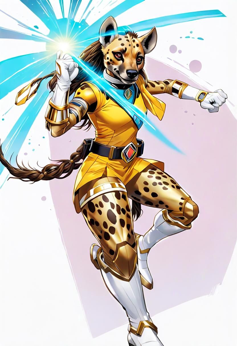 Yellow Hyena Ranger Taps Into a Blue Power Jewel - AI Generated Artwork ...