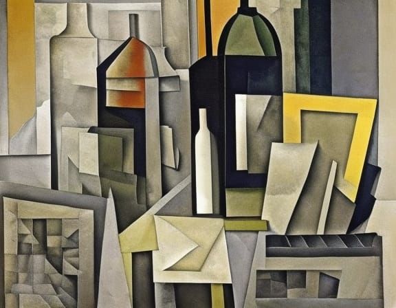 Cubist newspaper collage and transparent watercolor still life with ...