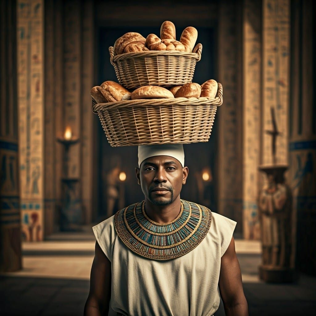 Ancient Egyptian Baker in Royal Attire with Wicker... - AI Art