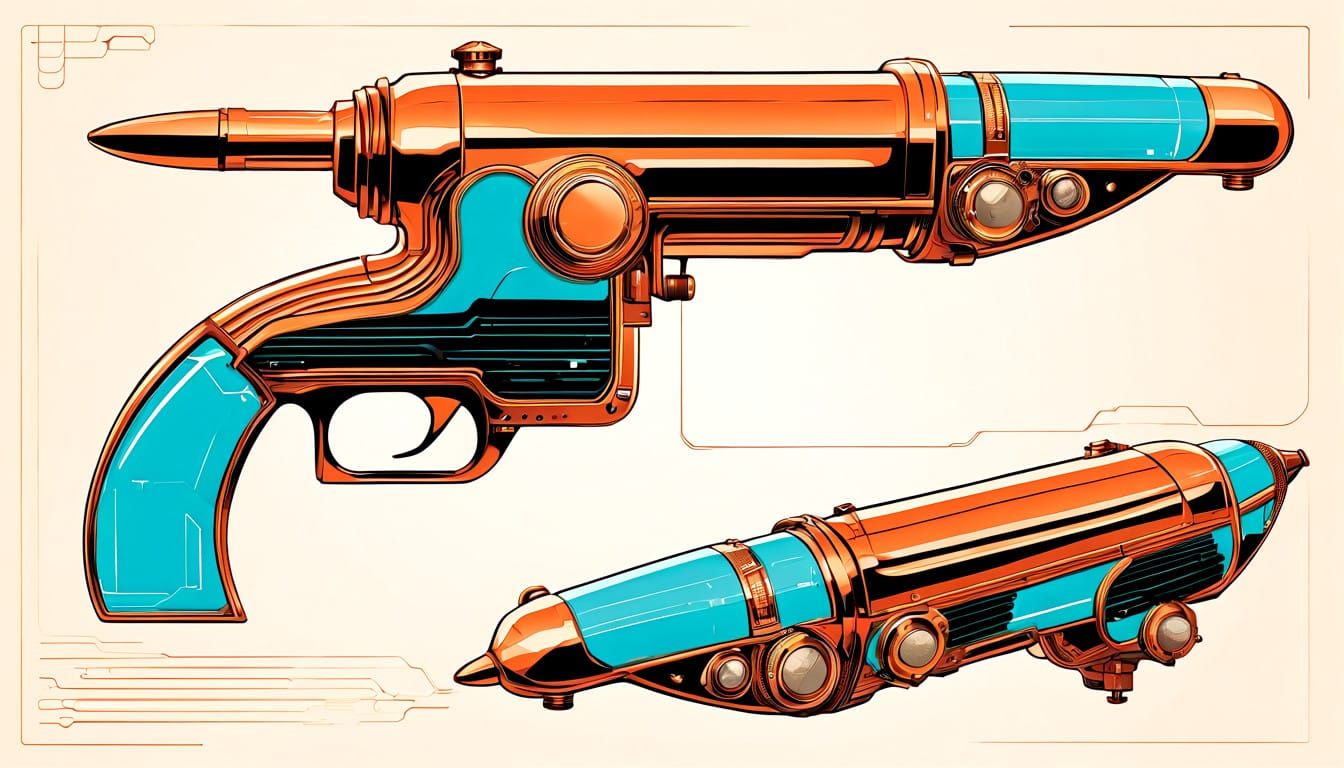Retro-Futuristic Atomic Ray Gun in Steampunk Style... - AI Art