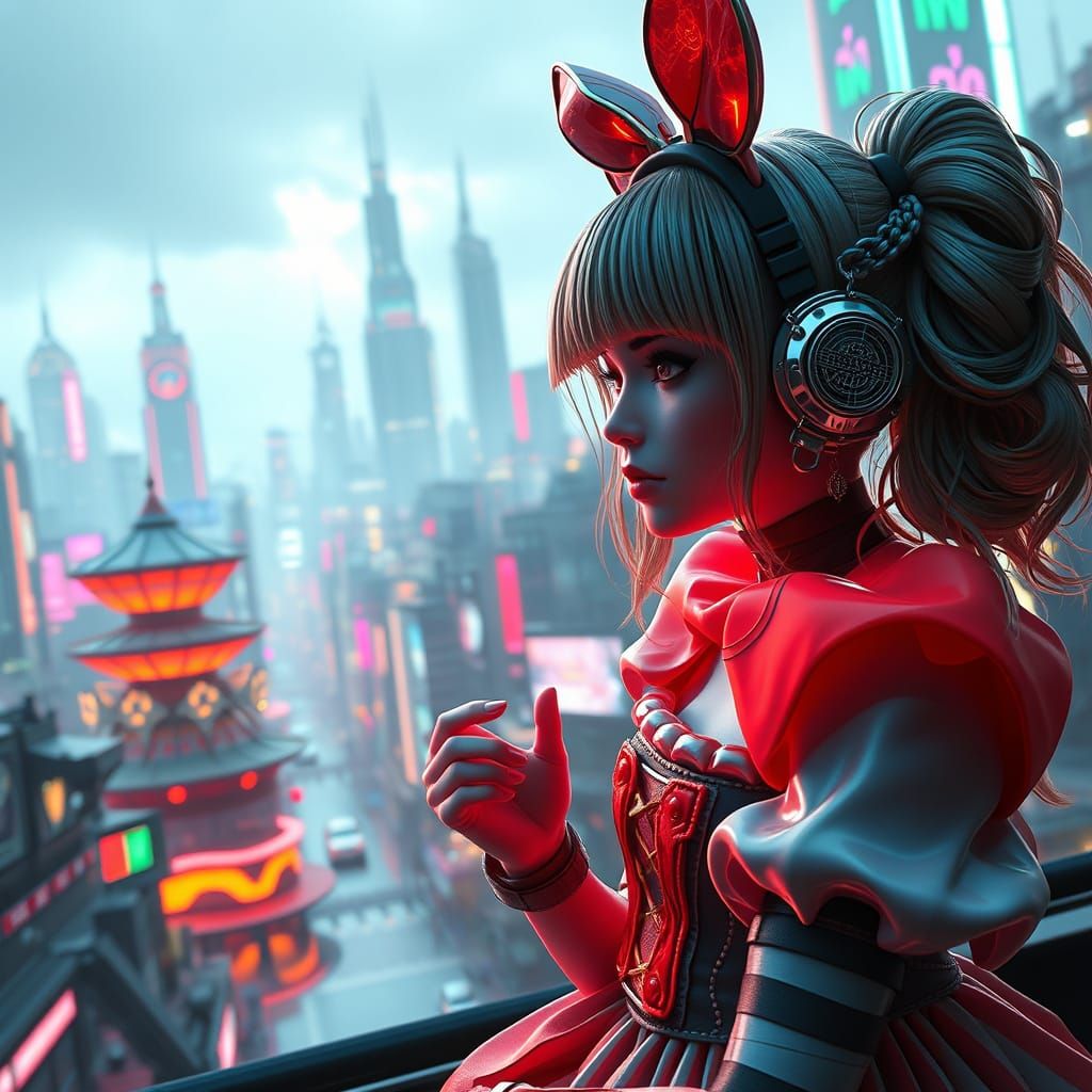 Cyberpunk Alice in a Futuristic Wonderland - AI Art