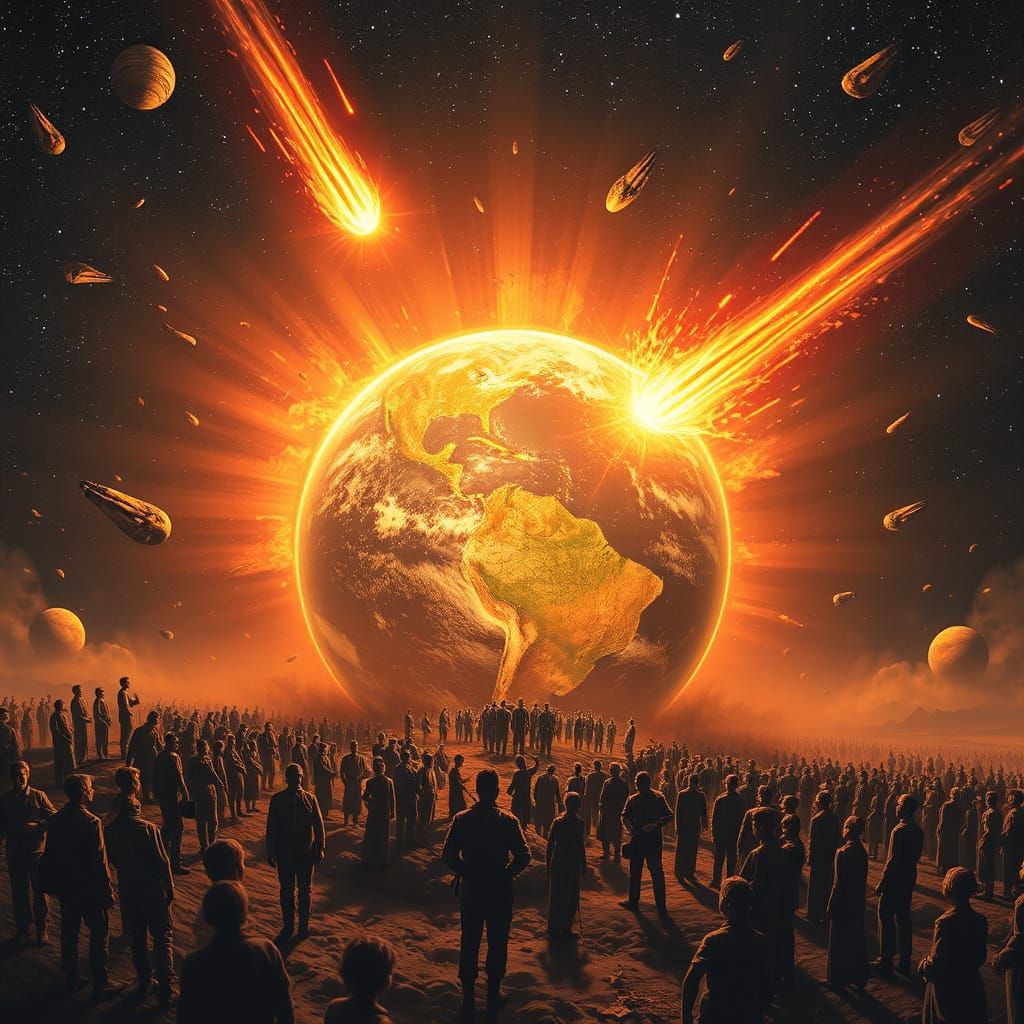 Apocalyptic Planet Under Siege in Cosmic Disaster - AI Art