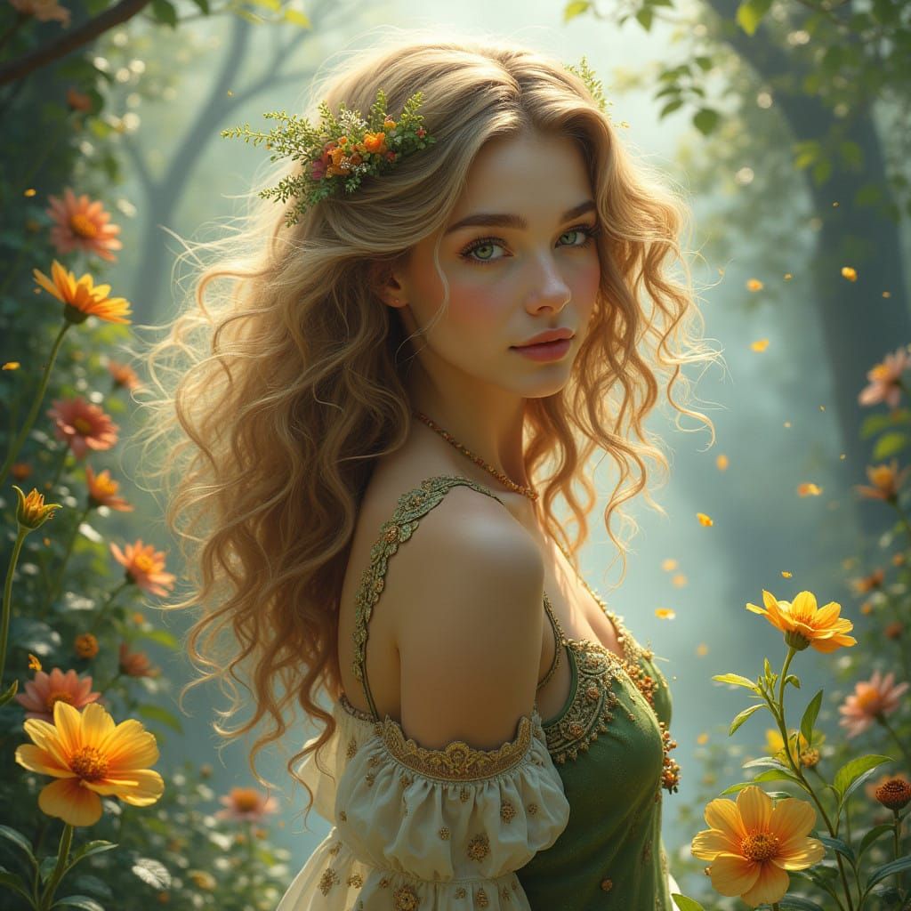 Una joven que represente las 4 estaciones