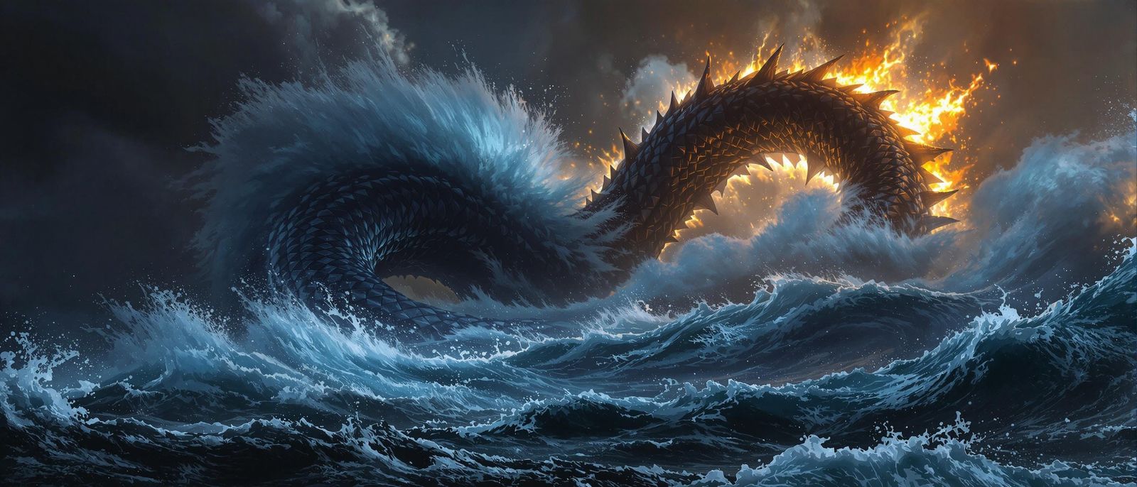Colossal Serpent-Like Leviathan Emerges from Ocean... - AI Art
