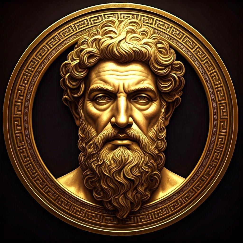 Classical Greek Sage Portrait in Gold Base Relief - AI Art