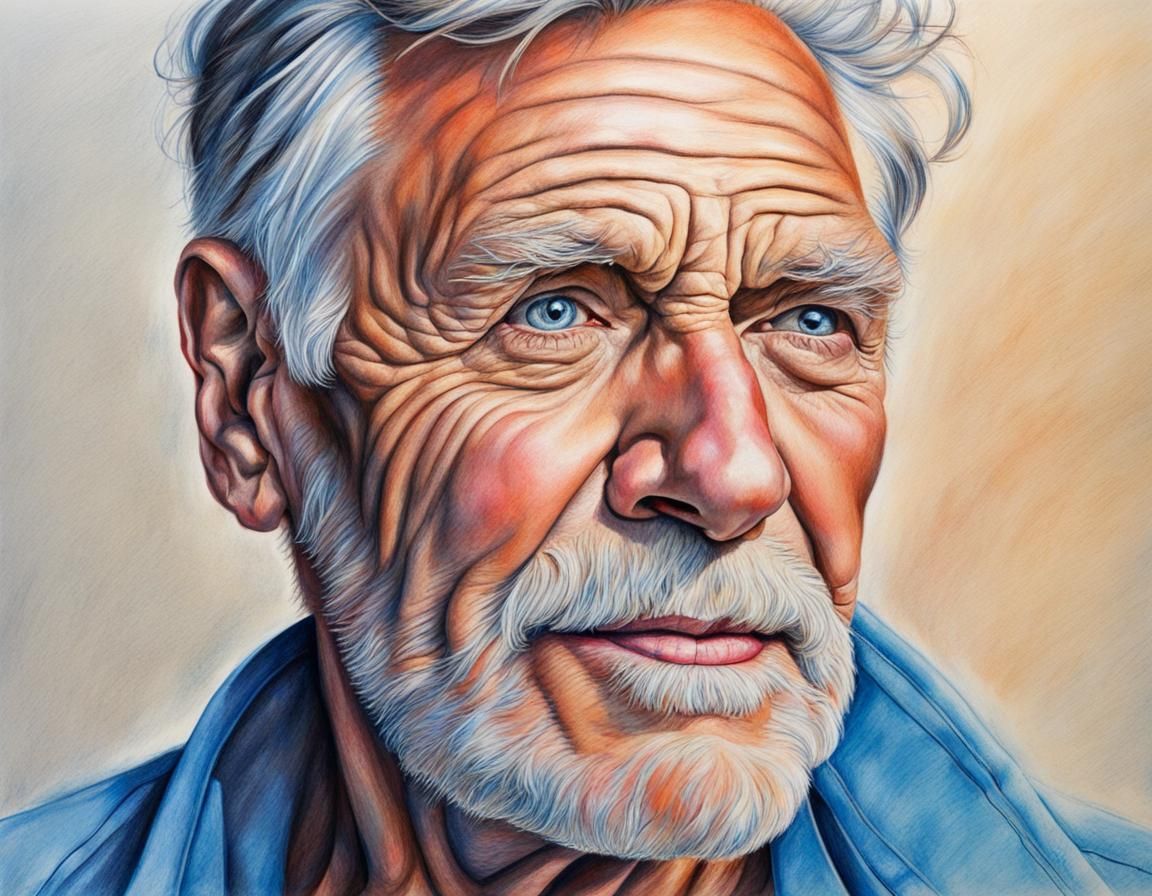Colored pencils drawing of a handsome older man - AI Generated Artwork ...