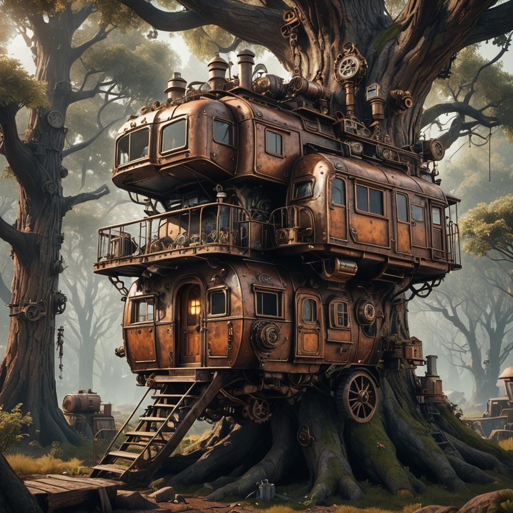 An old rusty treehouse - AI Generated Artwork - NightCafe Creator