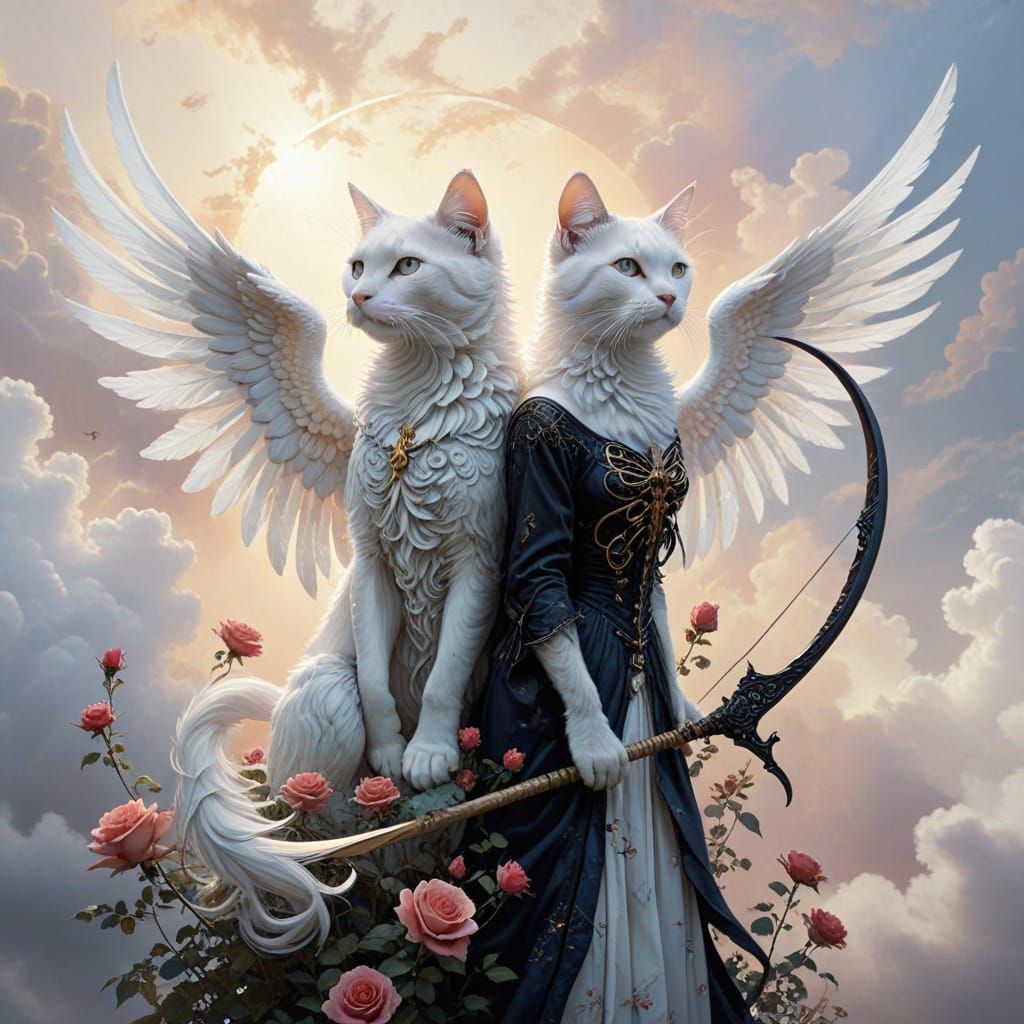 Two Feline Angels Confront Fate in Dreamlike Harmo... - AI Art