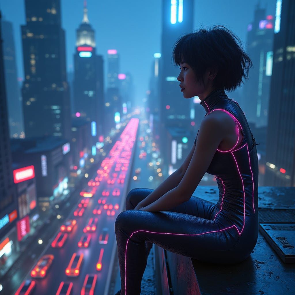Midnight City Goddess in Cyberpunk Splendor - AI Art
