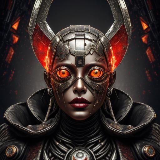 Close-up metallic mummy patched liquid and glitter sculpture with weird ...