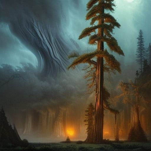 beautiful Medieval large tall hyper-detailed redwood trees - AI ...