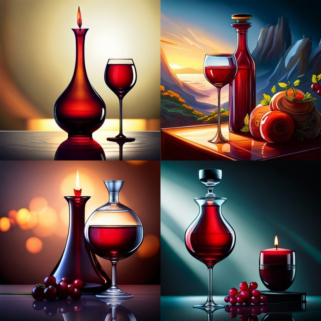 Wine Decanter and glass of wine. - AI Generated Artwork - NightCafe Creator