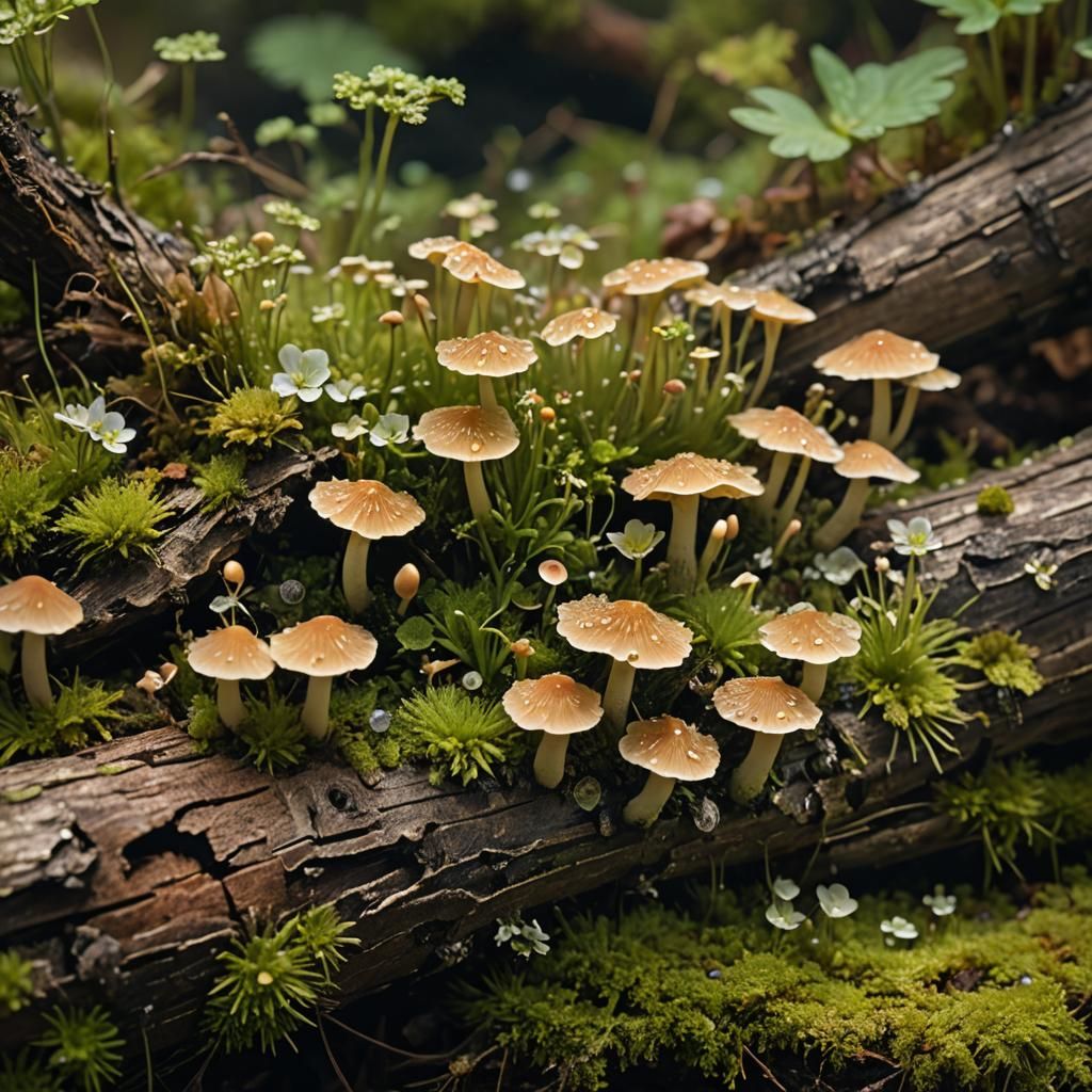 Miniature Ecosystem in Decaying Wood Log - AI Art