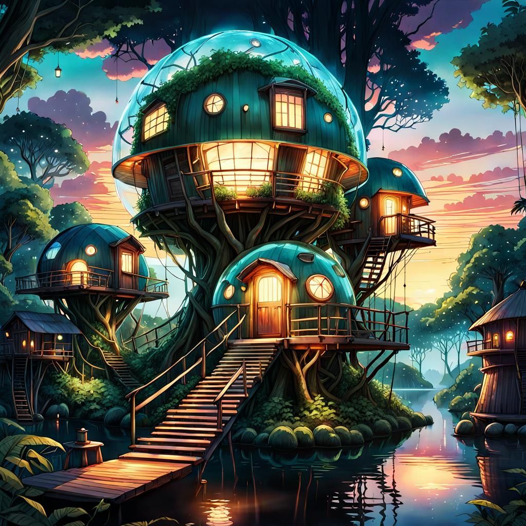Treehouses - 12 - AI Generated Artwork - NightCafe Creator