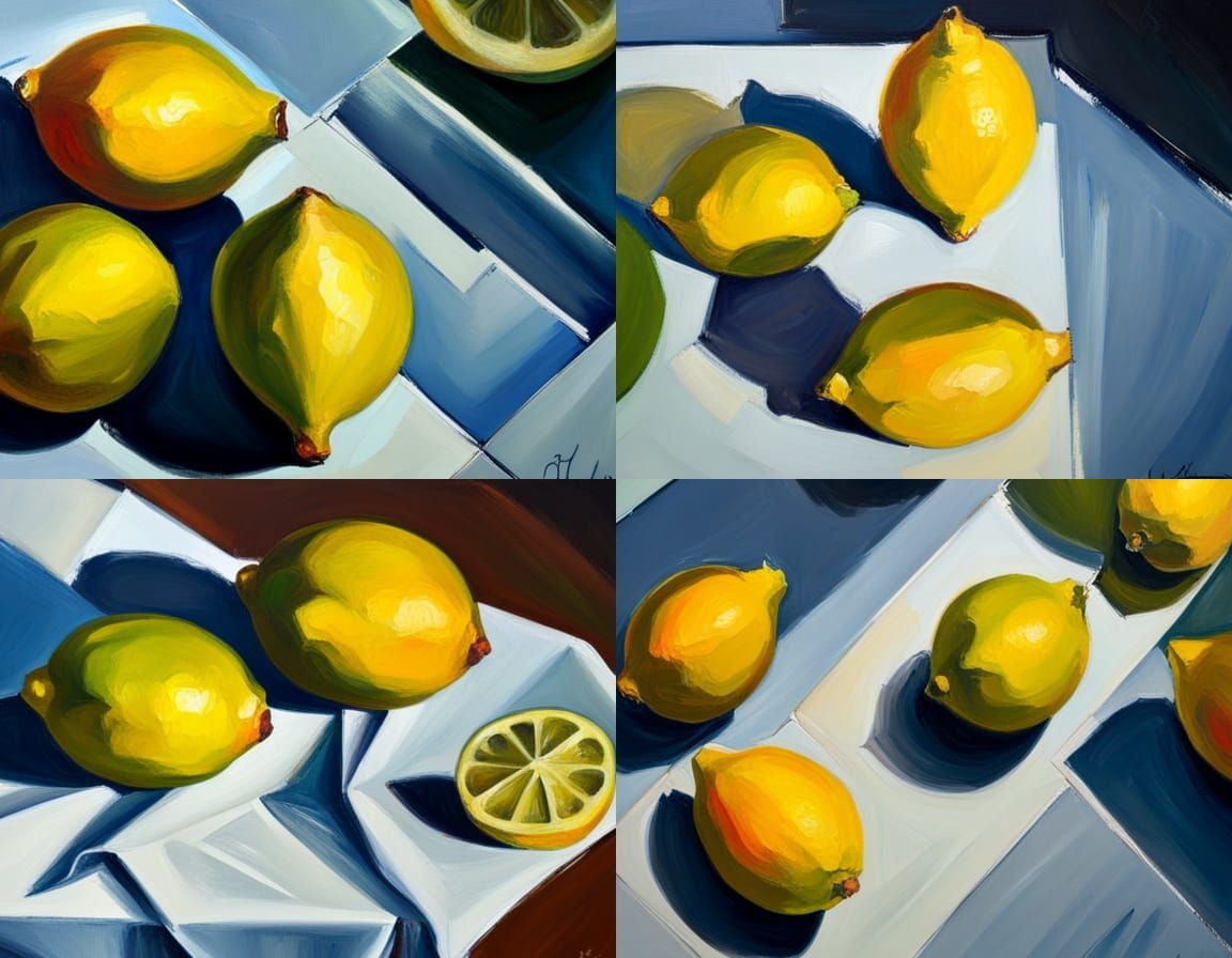 lemons still life shadows abstract oil detailed painting - AI Generated ...