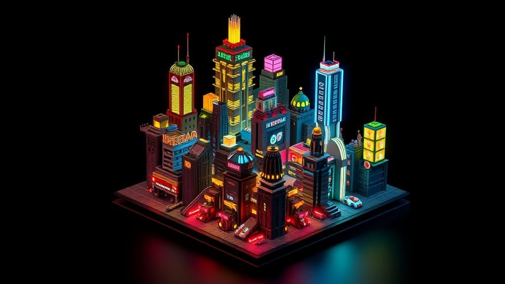 Night city voxel art - Night city voxel art