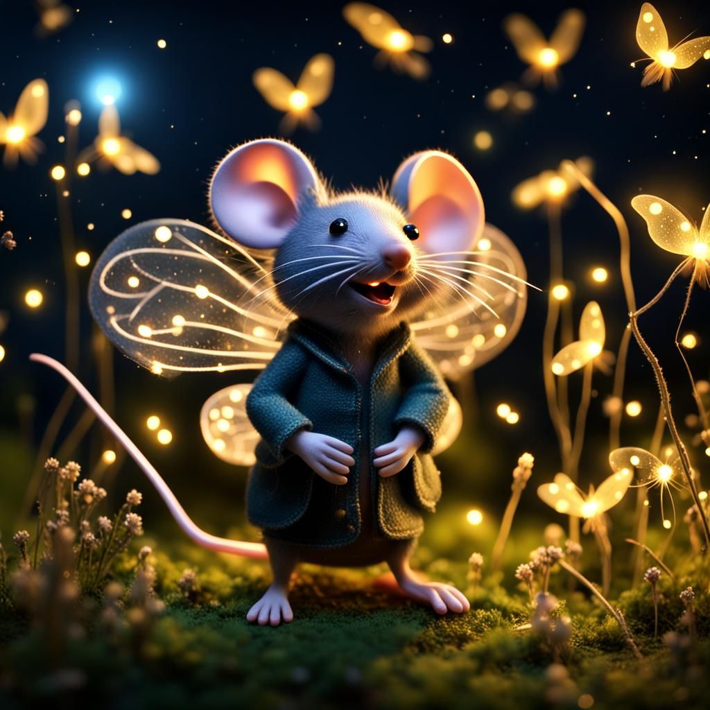 Photograph, Macro, dark fairy tale fairy-tale mouse with wings and ...