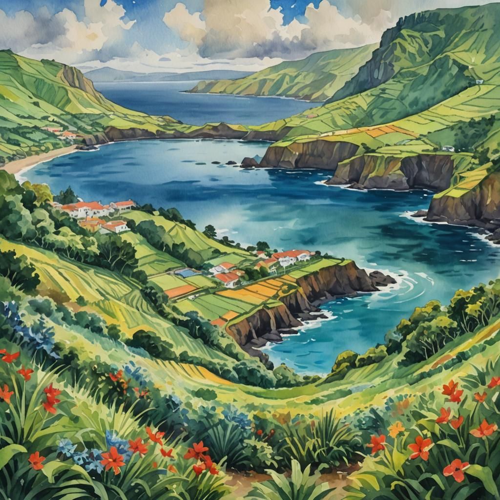 the Azores, watercolor art - AI Generated Artwork - NightCafe Creator