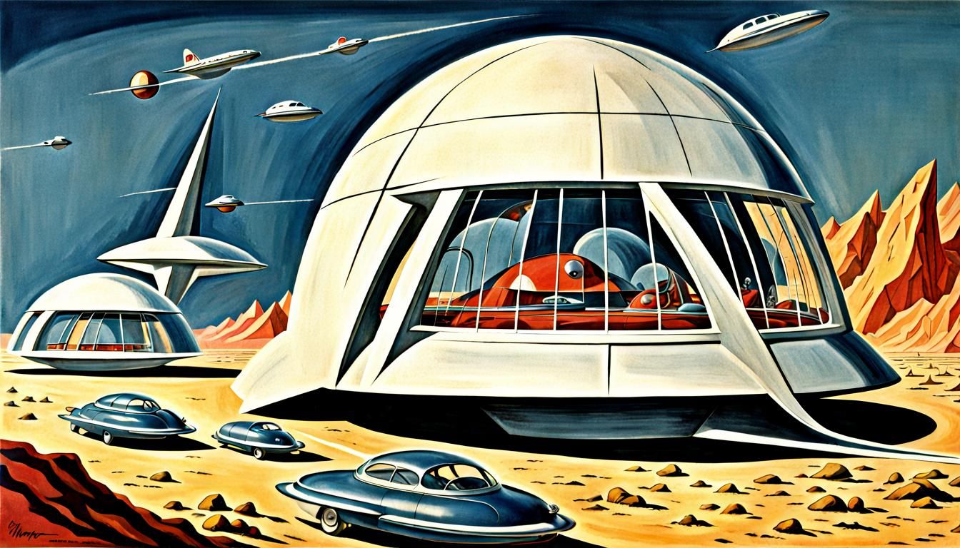 1950s futurism, Space age vehicles, space dome - AI Generated Artwork ...