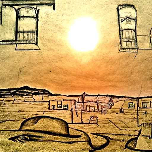 Perspective Drawing of an Old Western Town, a dangerous Cowboy in Black ...