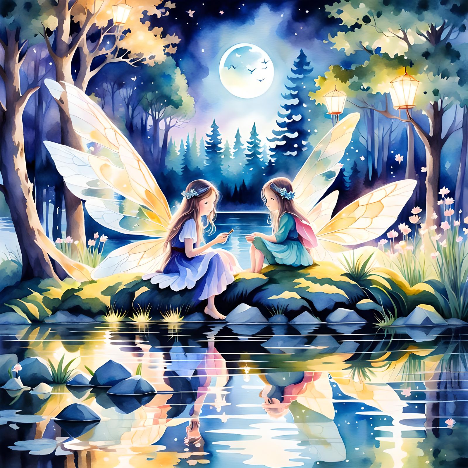 Fairies' Reflection! - AI Generated Artwork - NightCafe Creator
