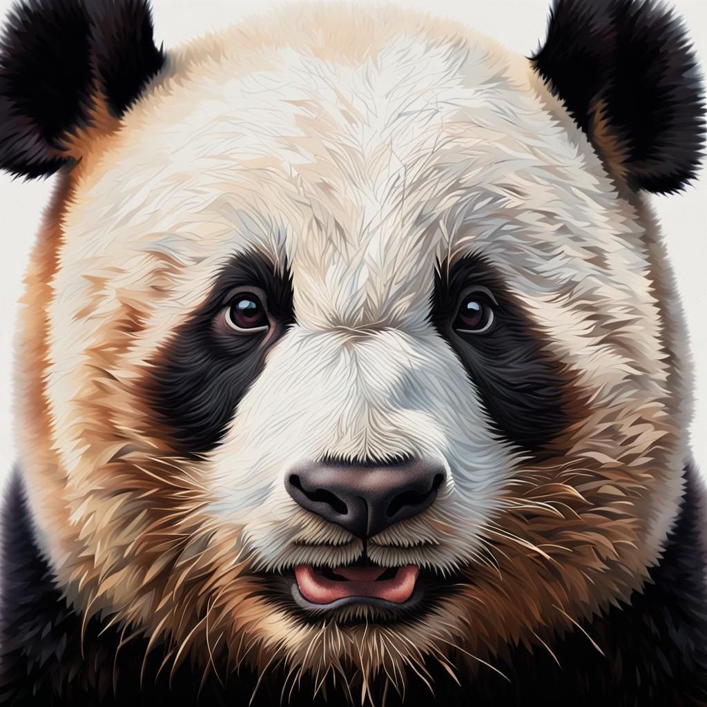 Design a hyper-realistic portrait of a panda bear using a grid of small ...