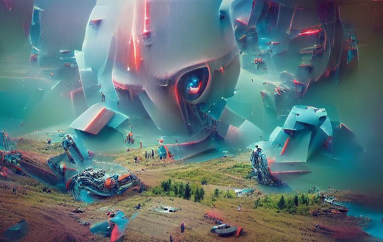 A.i robotic landscape by Vincent Di Fate and Beeple digital ...