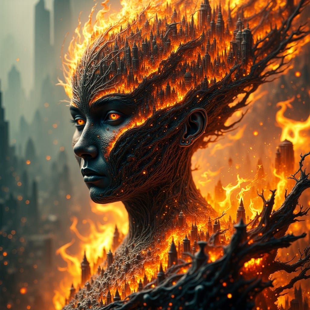 Pyre - Epic Digital Canvas depicting a being Breathing Fire ...