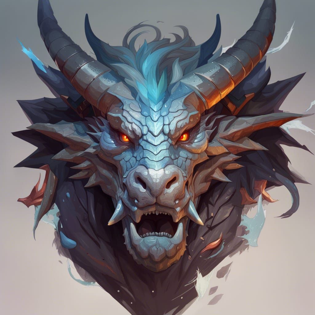 a big dragon with horns head and shoulders portrait, 8k resolution ...